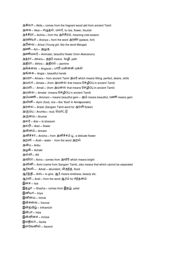 Pure Latest Tamil Girl Baby Names | PDF | Maya (Illusion) | South India