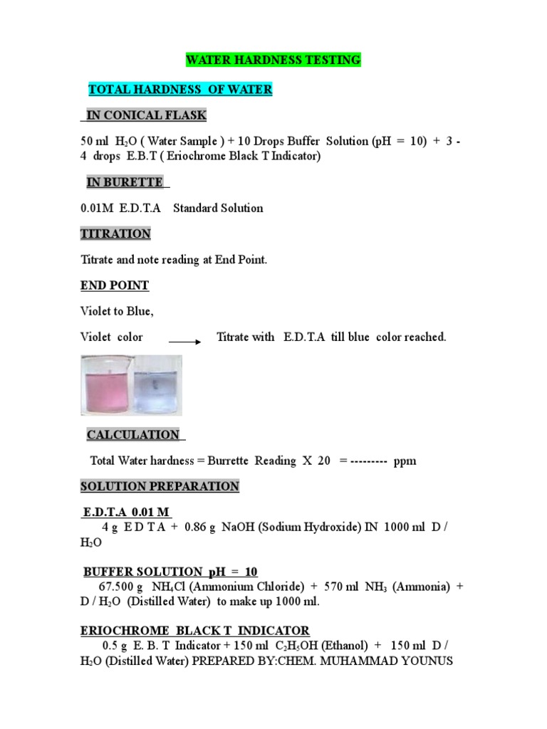 Water Hardness Testing Procedure | PDF | Cooking, Food & Wine