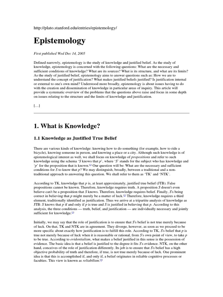 Epistemology SEP Fragment | PDF | Theory Of Justification | Epistemology