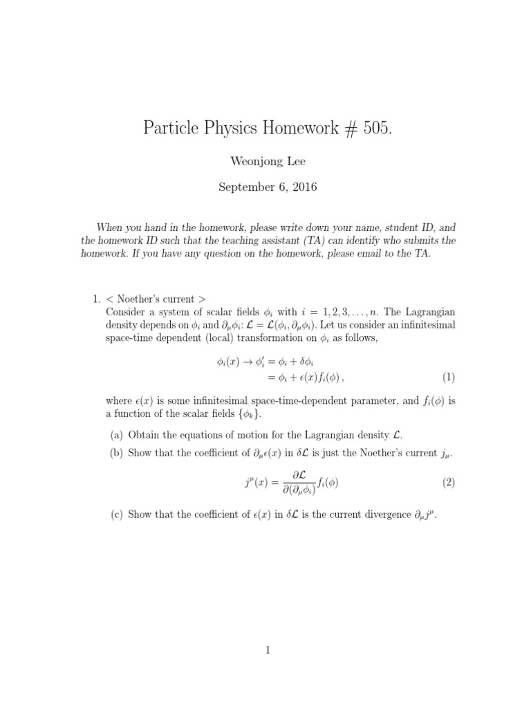 Noether's Current in Scalar Fields | PDF