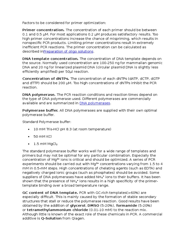 Primer Optimization Pdf Polymerase Chain Reaction Nucleic Acid Thermodynamics
