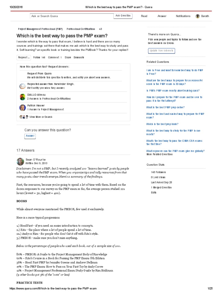Which Is The Best Way To Pass The PMP Exam - Quora | PDF | Project ...