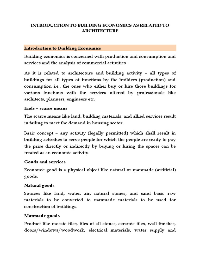 Introduction To Building Economics As Related To Architecture | PDF ...