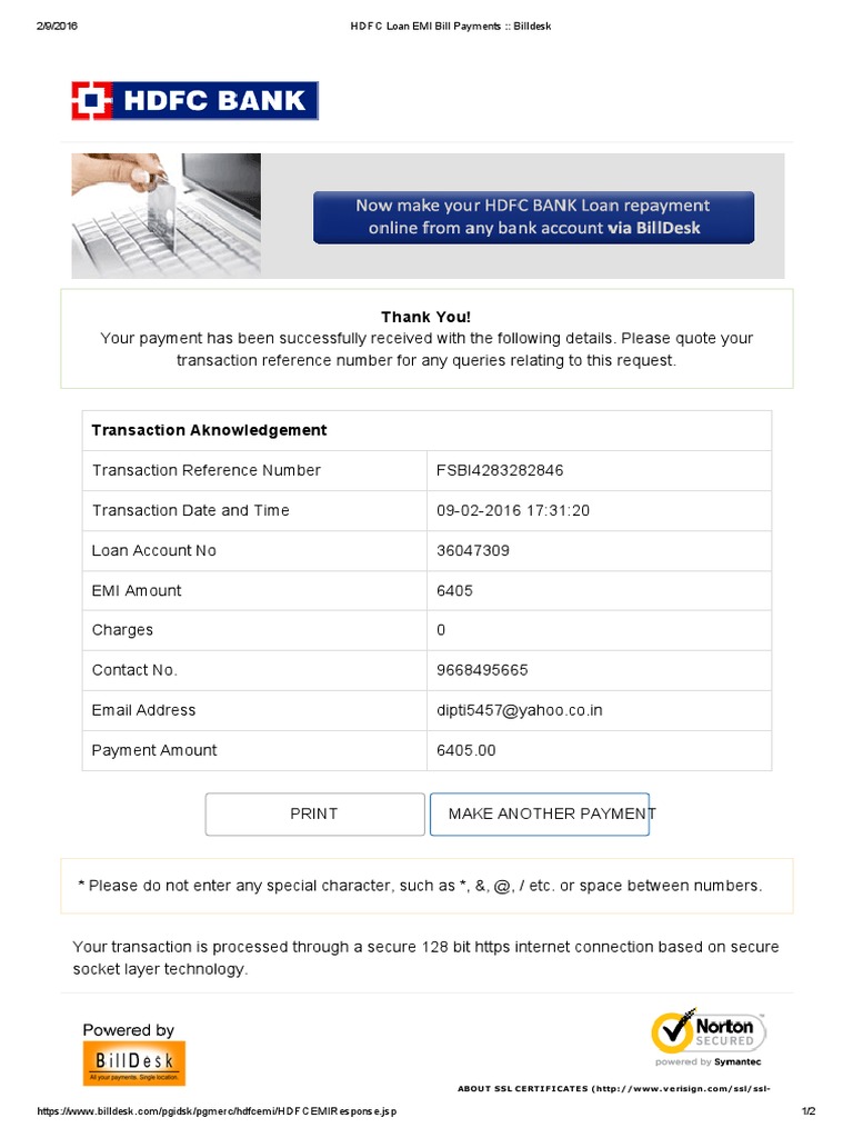 HDFC Loan EMI Bill Payments - Billdesk2 | PDF | Cyberspace | Computer ...