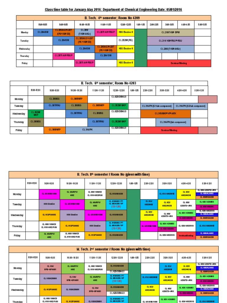 Class Time Table For January-May 2016: Department of Chemical ...