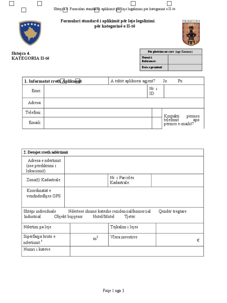 Shtojca Nr.4 - Formulari Standard Për Aplikim Për Leje Legalizimi ...