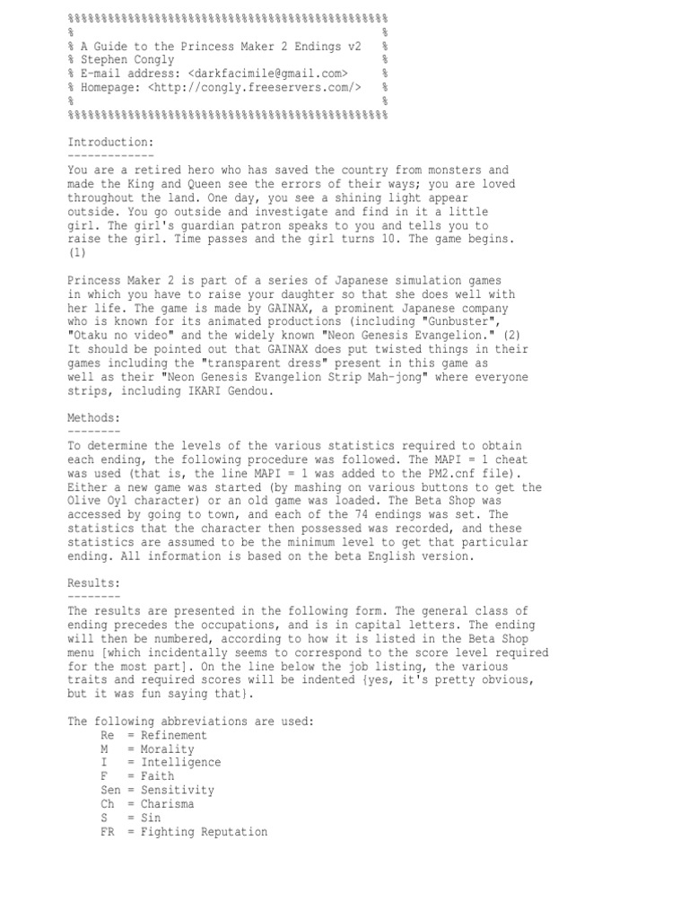 Princess Maker 2 Endings | PDF | Leisure