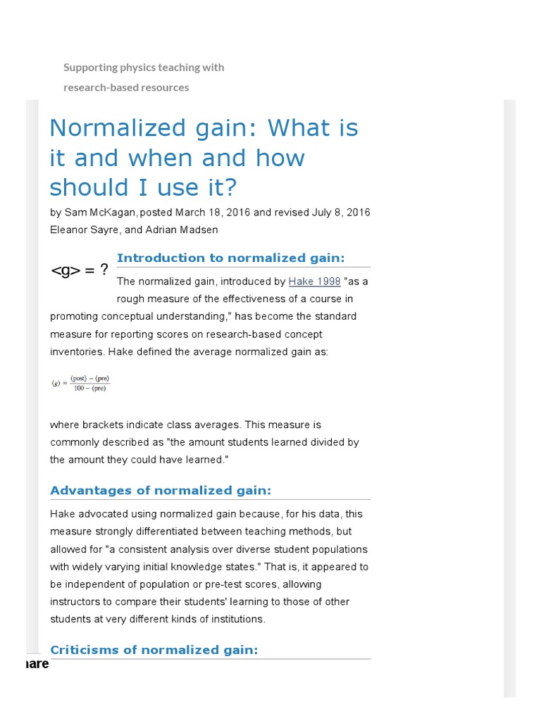 Normalized Gain - What Is It and When and How Should I Use It | PDF ...
