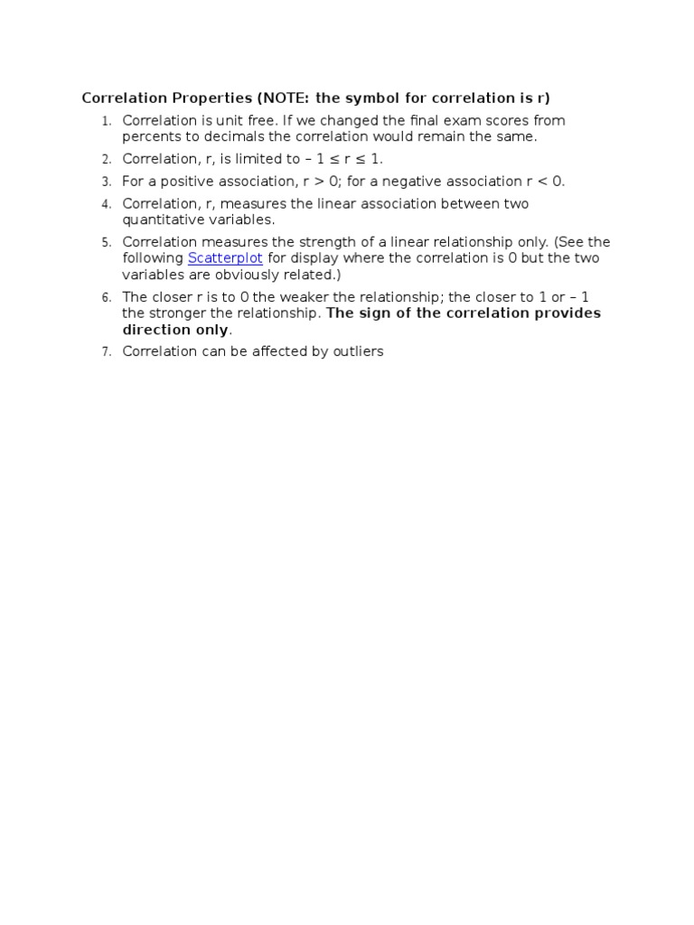 Correlation Properties (NOTE: The Symbol For Correlation Is R) | PDF