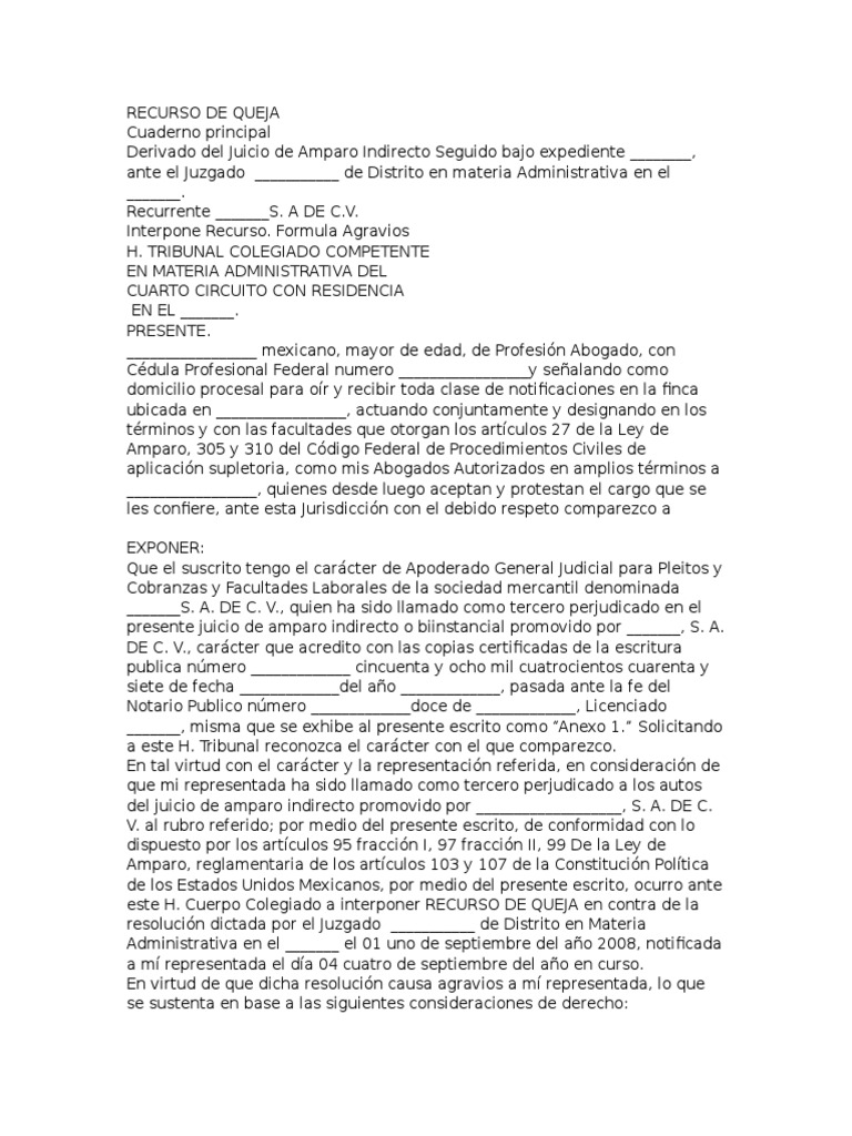 Recurso de Queja Modelo 2 | PDF | Caso de ley | Demanda judicial