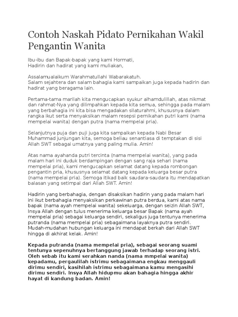 Contoh Naskah Pidato Pernikahan Wakil Pengantin Wanita | PDF