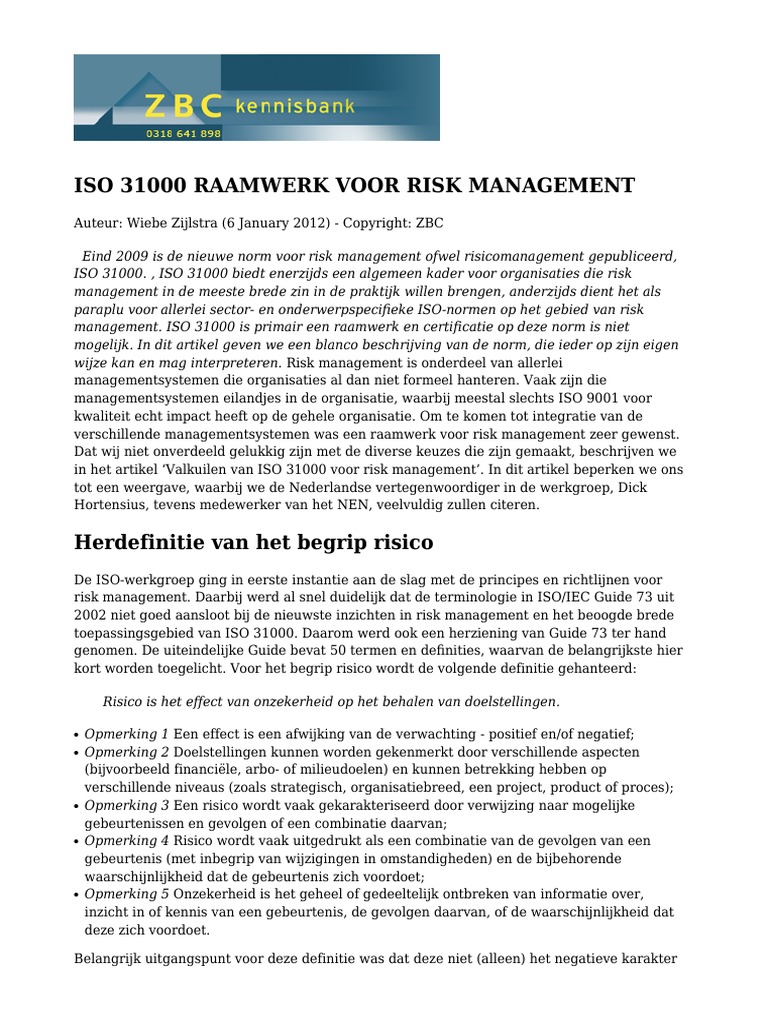 ISO-31000 Raamwerk Risk Management | PDF