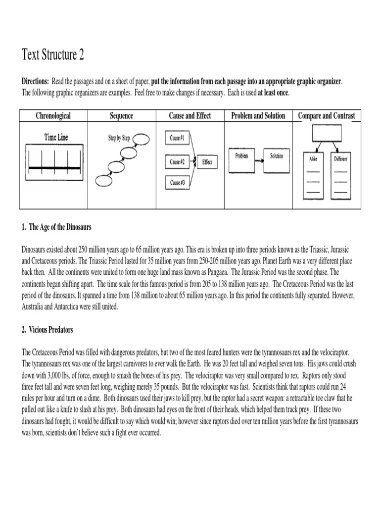 Identifying Text Structure 2 | Download Free PDF | Dinosaurs | Science