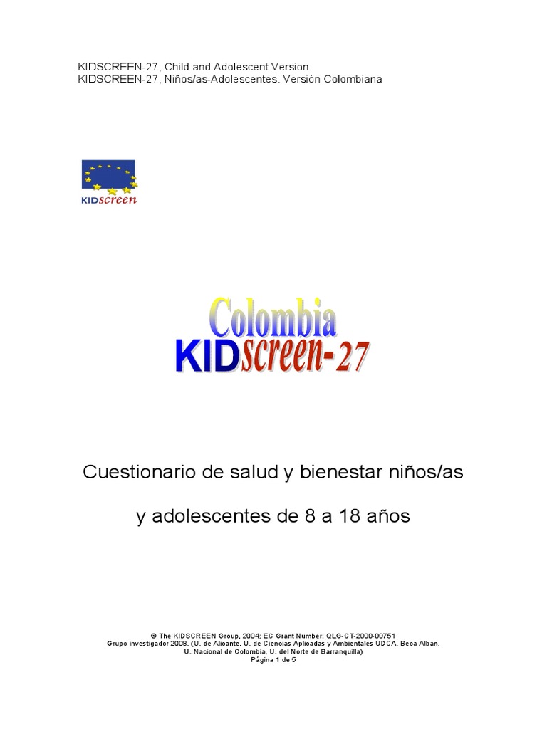 KIDSCREEN-27 ChildrenAdolescents Colombia | PDF | Ocio