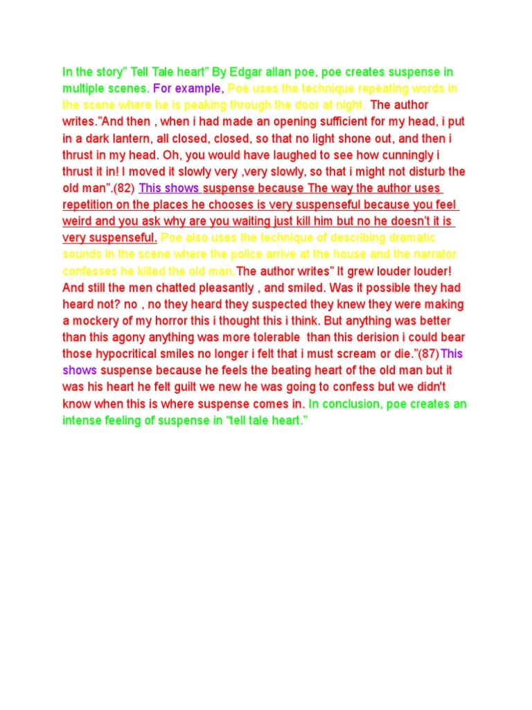 For Example,: in The Story" Tell Tale Heart" by Edgar Allan Poe, Poe ...