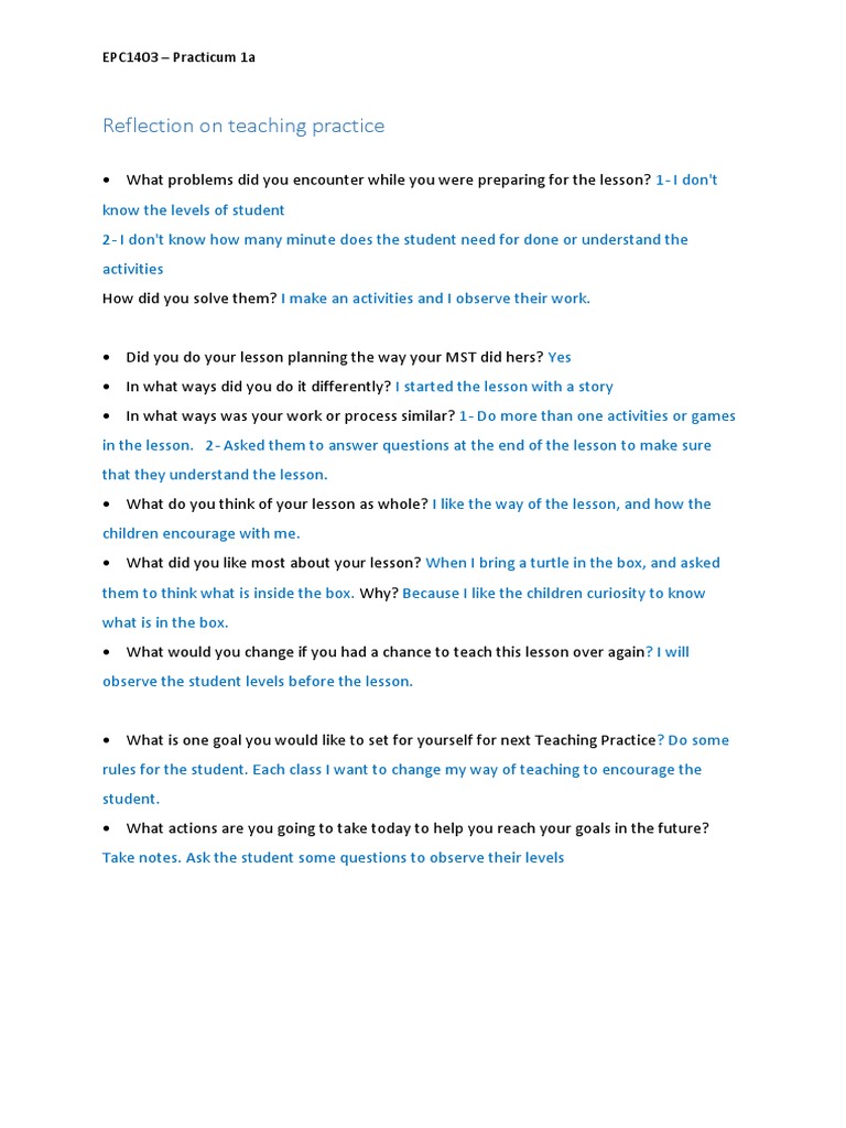Reflection On Teaching Practice Pdf