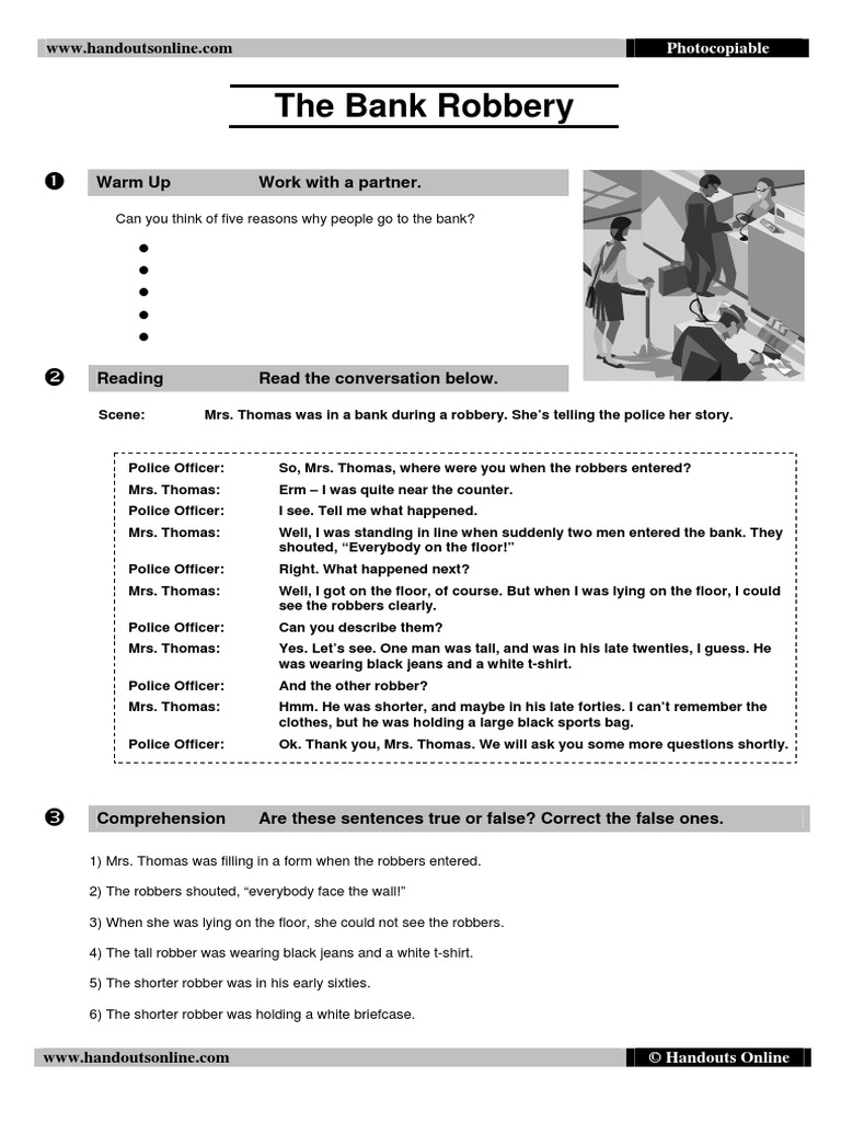 Past Continuous - Bank Robbery | PDF | Cheque | Reading Comprehension