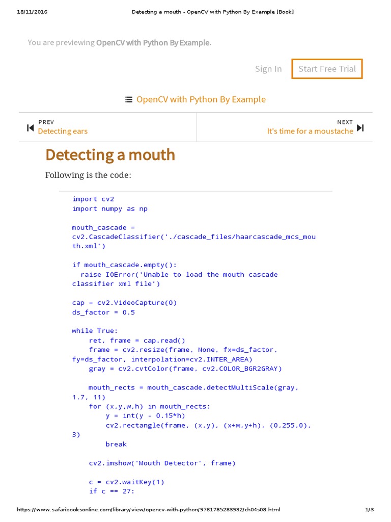Detecting A Mouth - OpenCV With Python by Example (Book) PDF | PDF ...