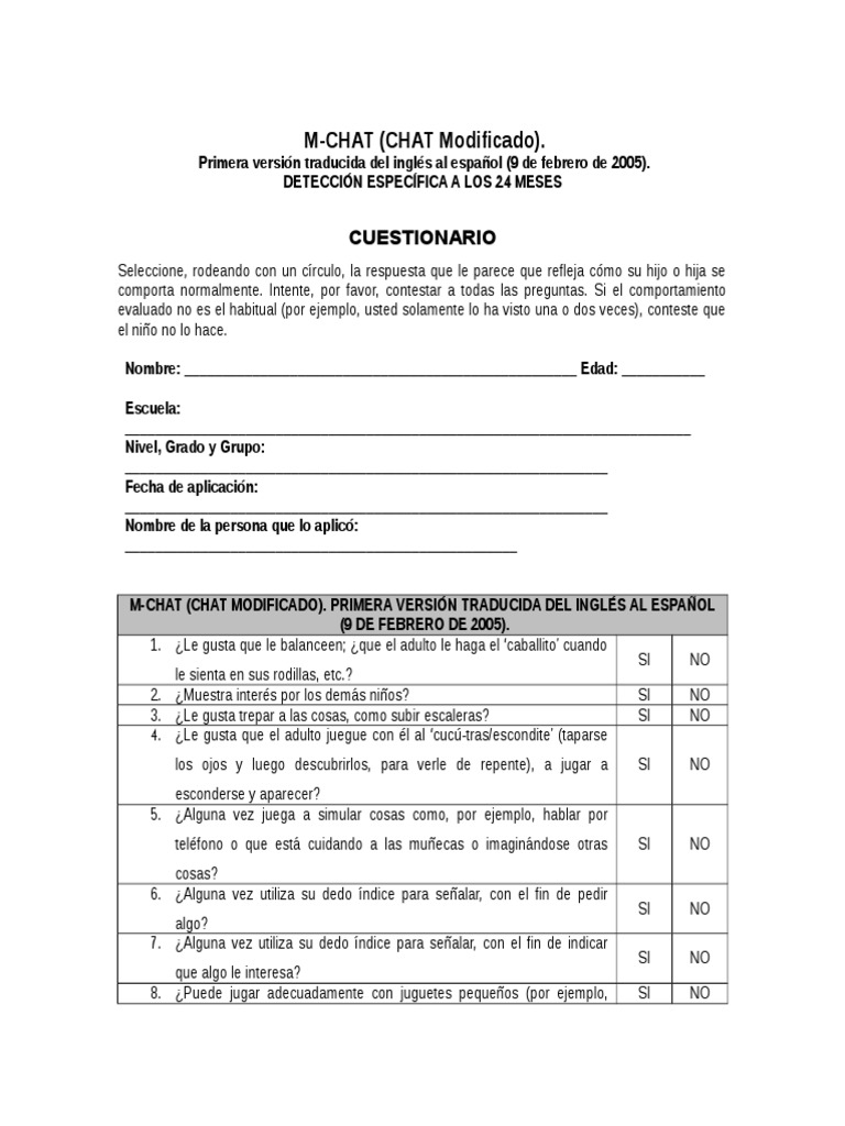 M Chat Modificado | PDF | Autismo | Espectro autista