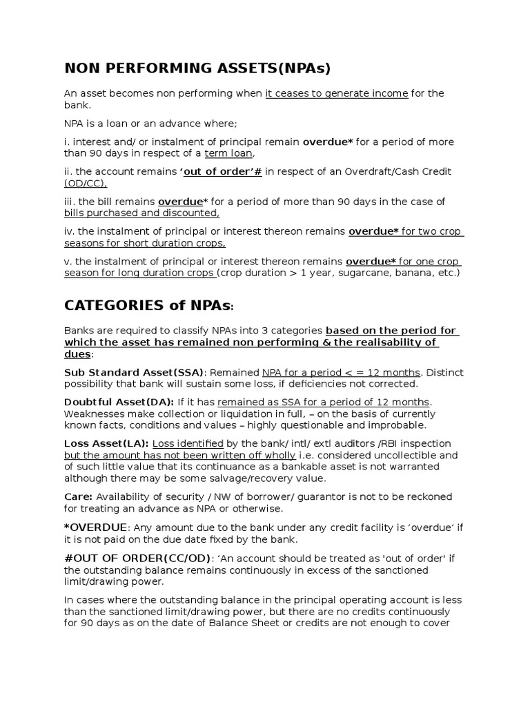 Understanding Non-Performing Assets (NPAs) | PDF | Business | Finance ...