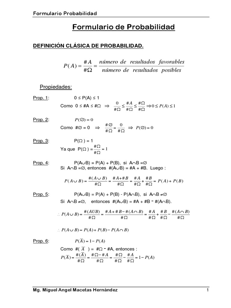 Formulario Probabilidades.pdf | Probabilidad | Lógica