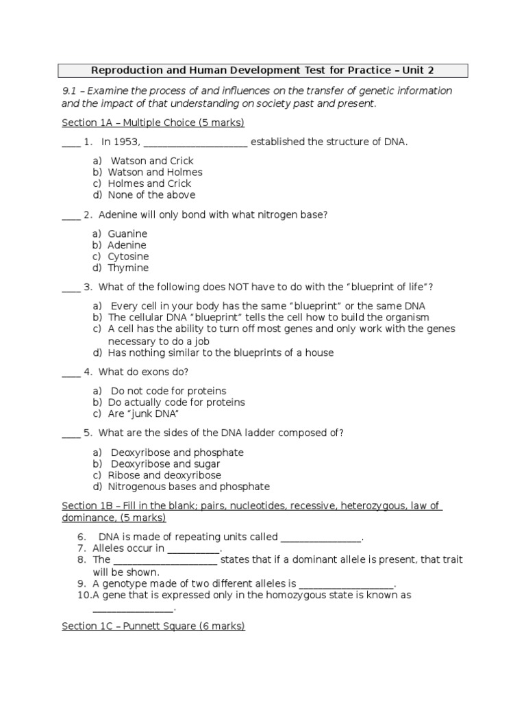 Reproduction and Human Development Test For Practice Answers | PDF ...