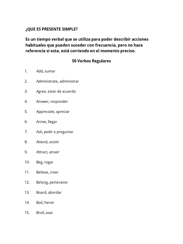 50 Verbos Regulares | PDF