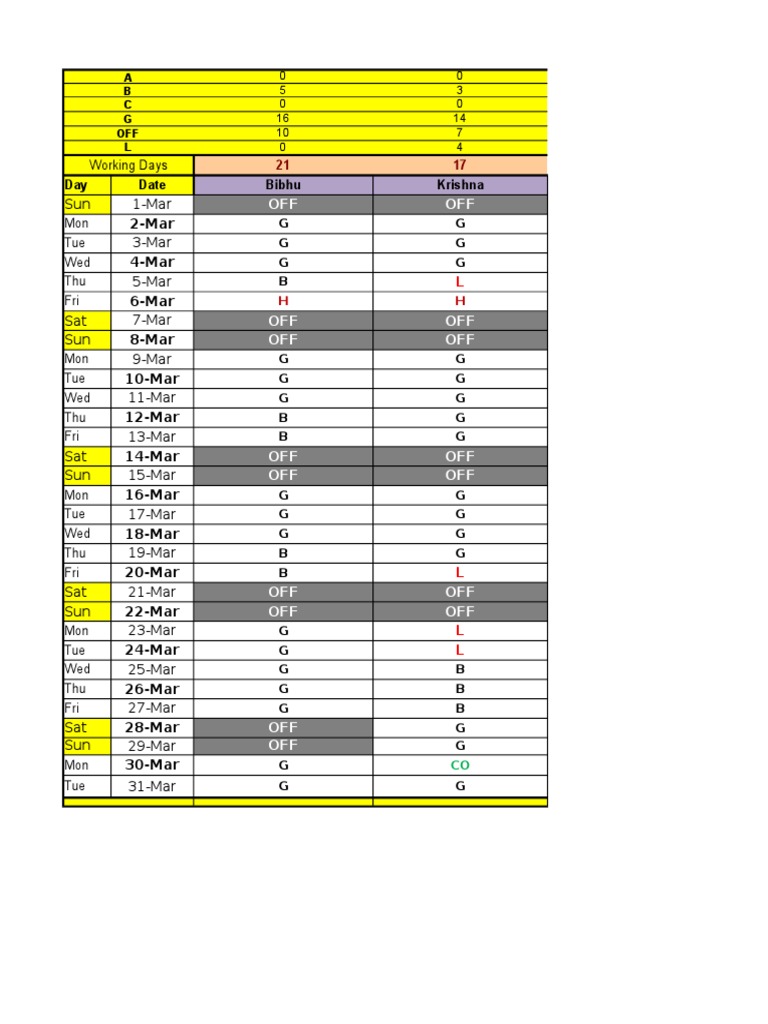March 2023 Work Schedule Overview | PDF | Home & Garden