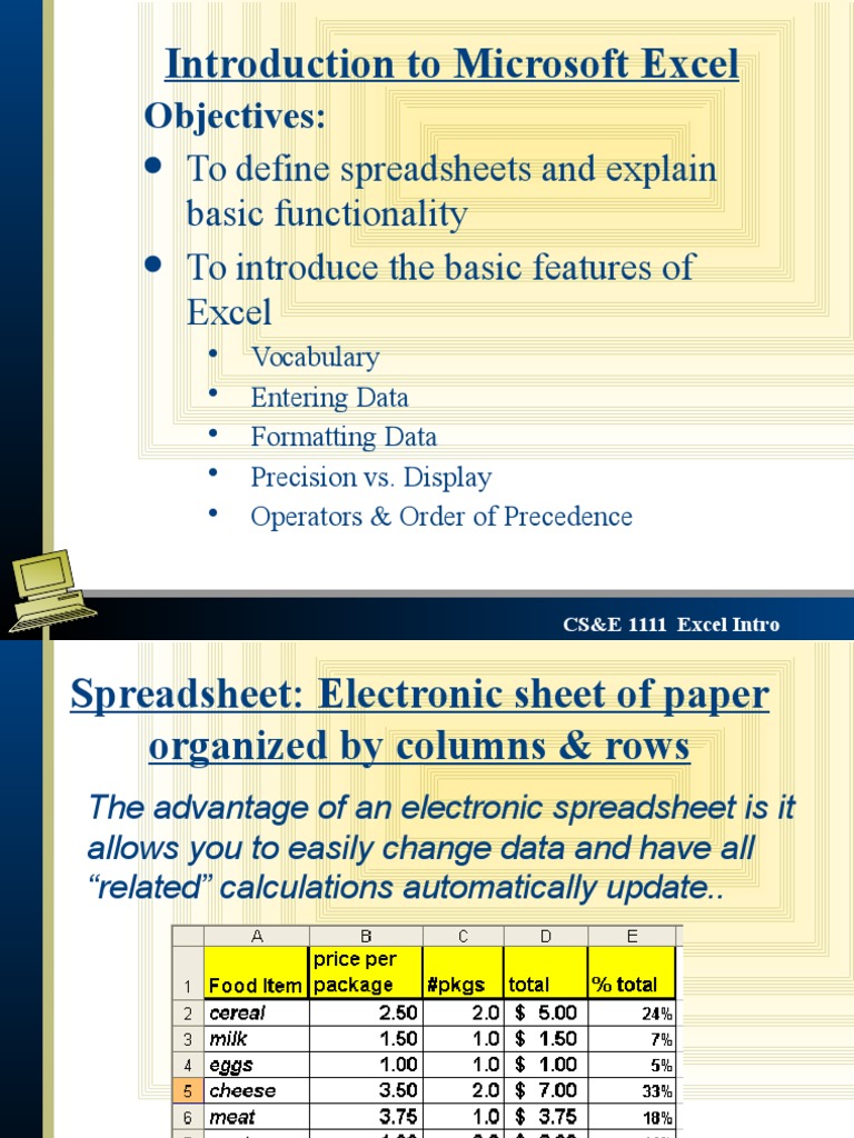 Lecture 1 Intro To Excel | PDF | Microsoft Excel | Spreadsheet