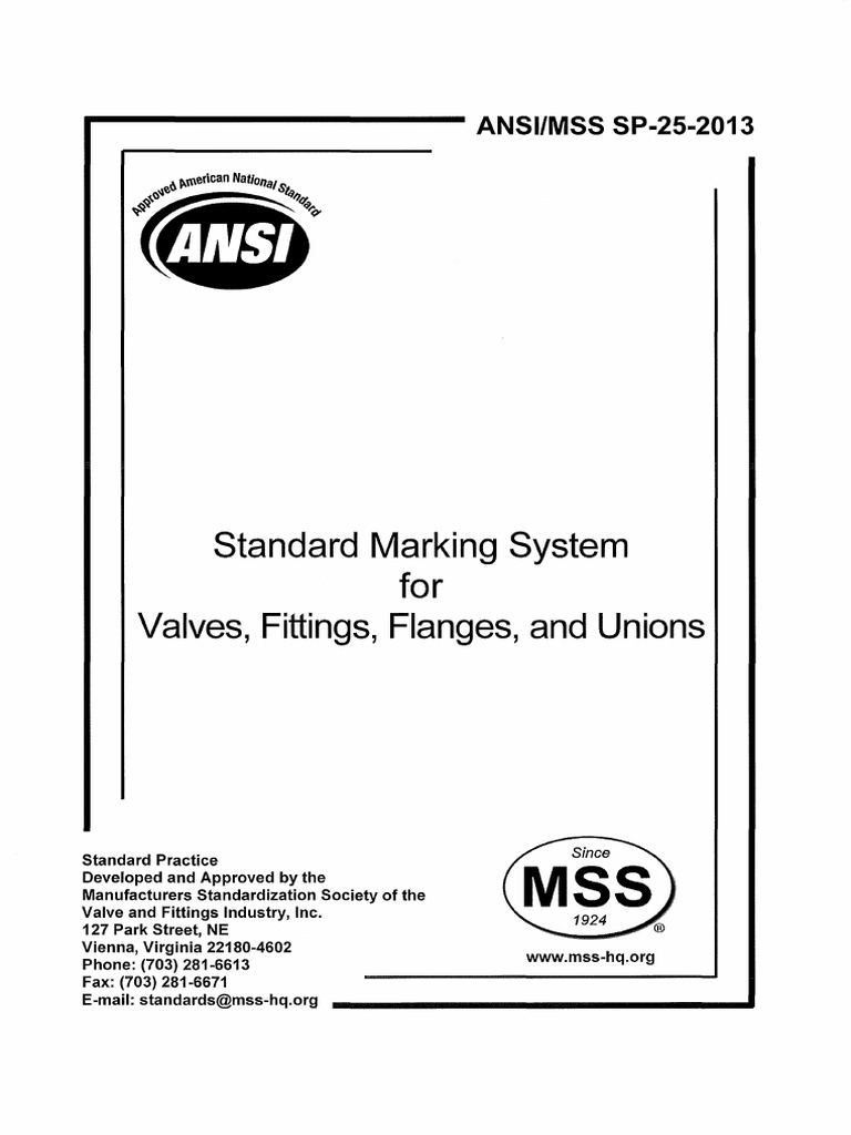 MSS-SP-25 (2013) PDF | PDF | Pipe (Fluid Conveyance) | Valve