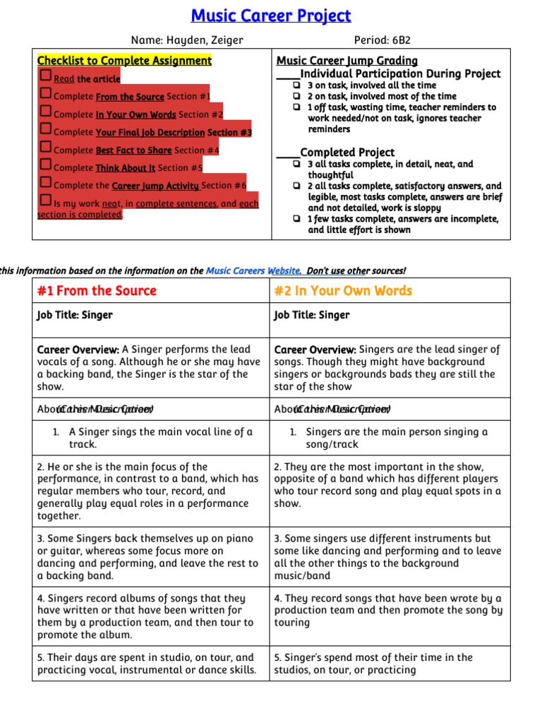 Music Career Project: Singer Overview | PDF | Singing | Performing Arts