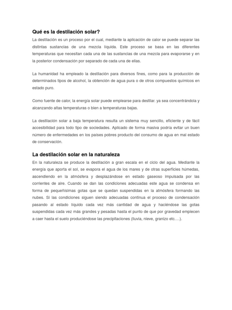 Destilación Solar: Proceso y Beneficios | PDF | Energía solar | Destilación