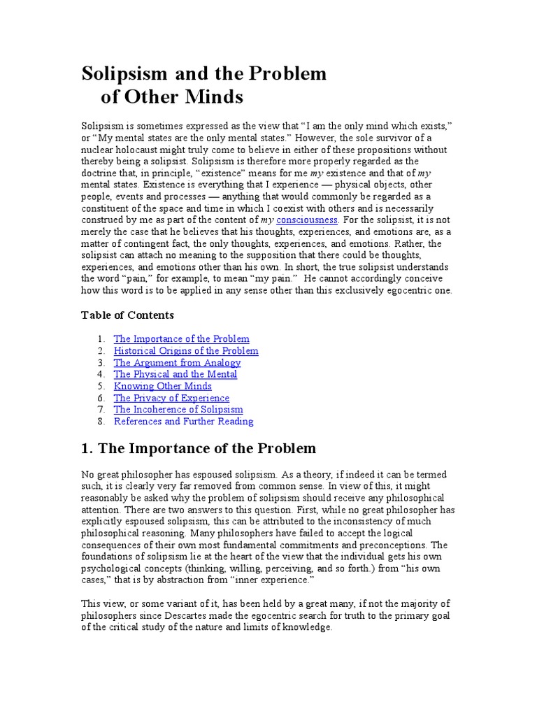 Solipsism and The Problem | PDF | Concept | Mind