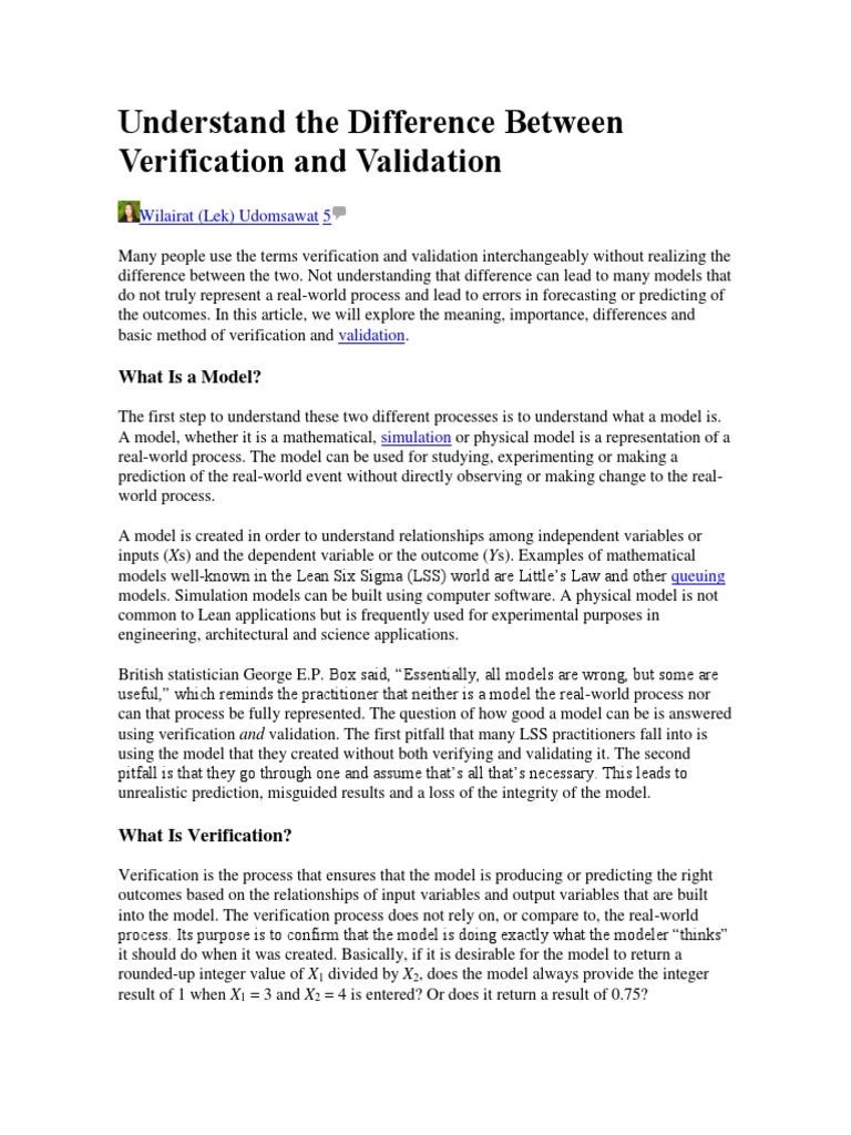 Understanding the Difference Between Verification and Validation: A ...
