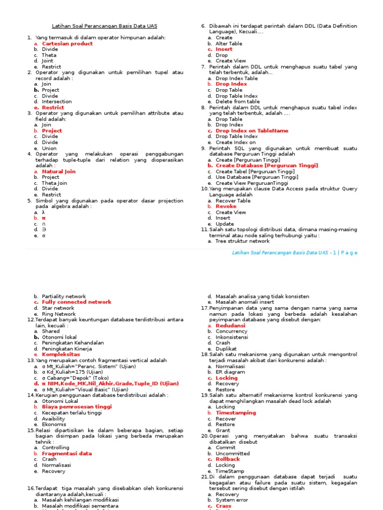 Latihan Soal Uas Perancangan Basis Data | PDF