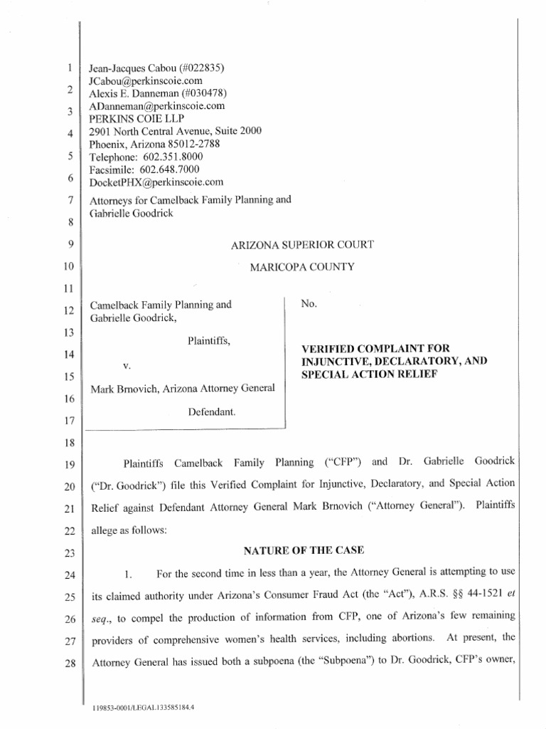 Verified Complaint For Injunctive, Declaratory and Special Action ...