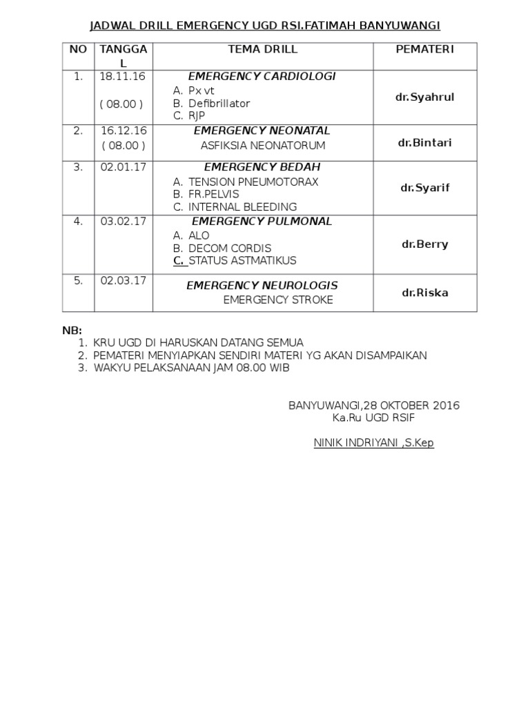 Jadwal Drill Emergency RSI Fatimah | PDF | Social Science | Science & Mathematics