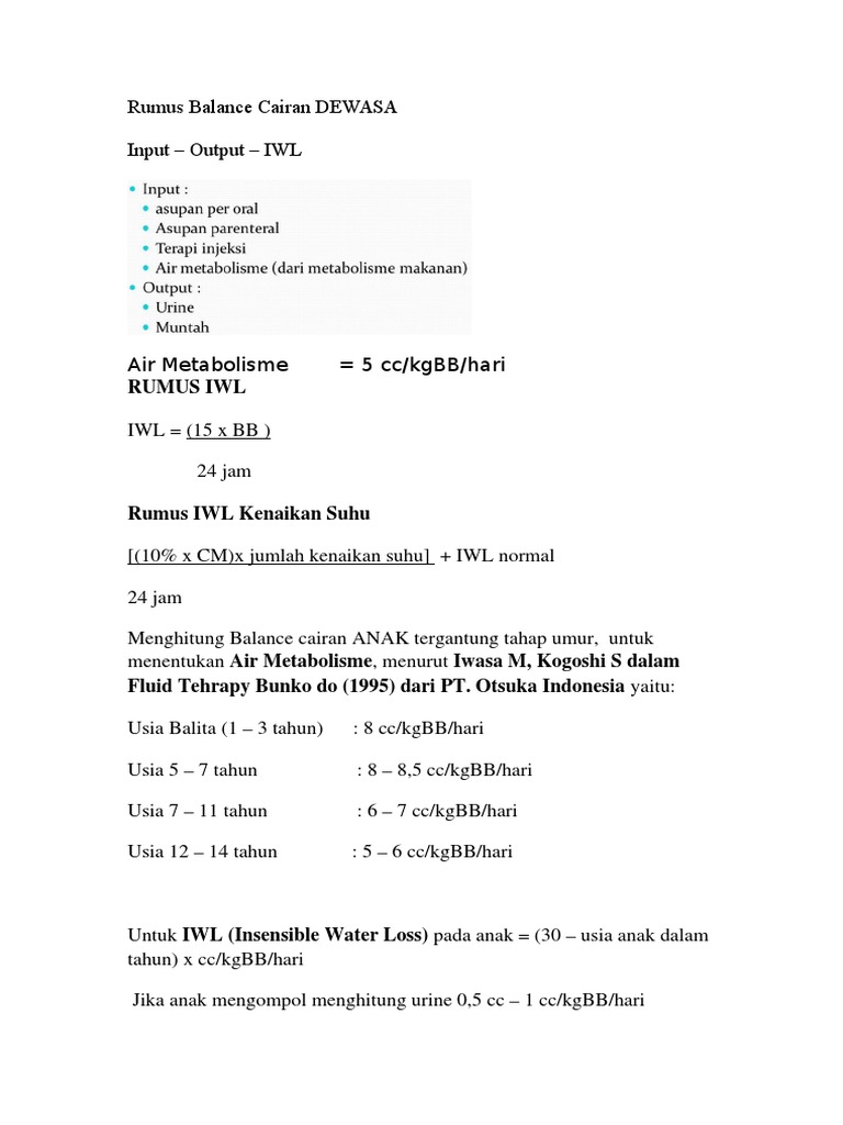 Rumus IWL dan Balance Cairan Dewasa | PDF | Kesehatan Holistik