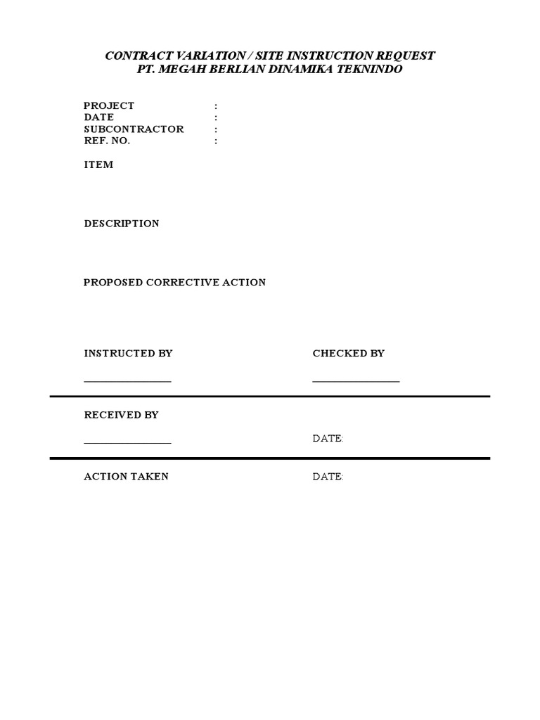 Contract Variation / Site Instruction Request Pt. Megah Berlian ...