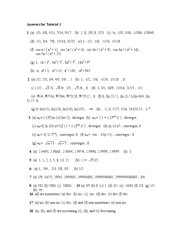 Tutorial 1 Answers and Solutions | PDF