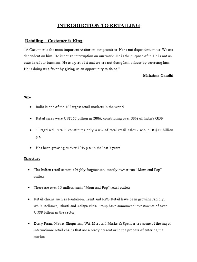 Introduction To Retailing: Retailing - Customer Is King | PDF | Retail ...