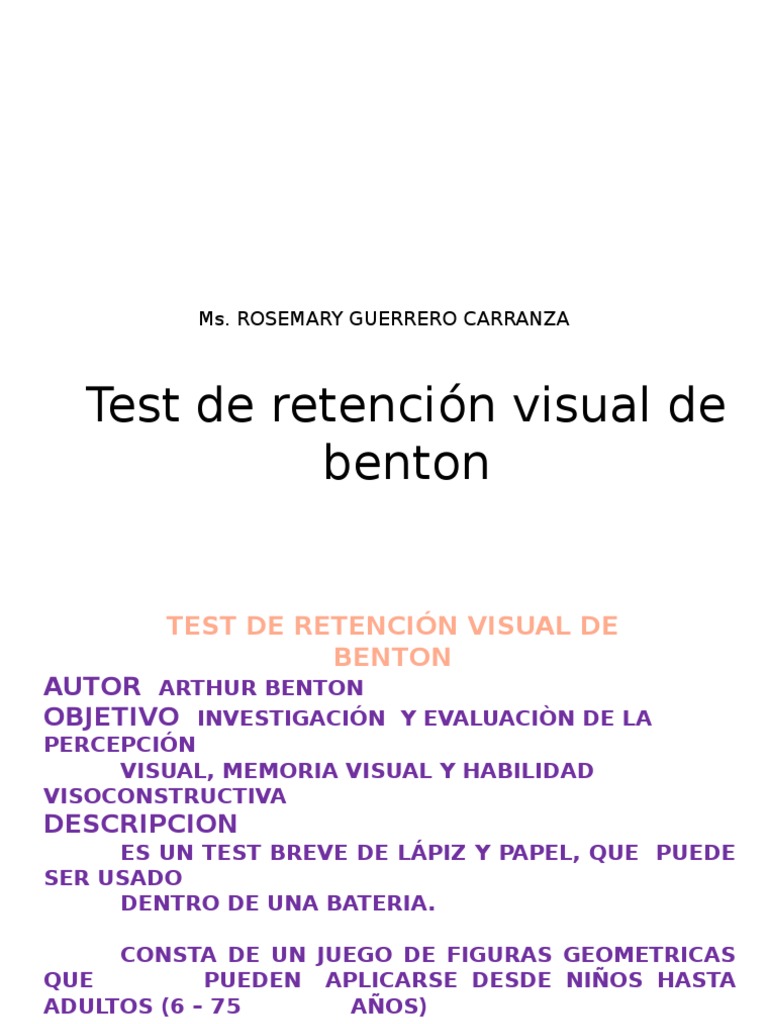 Test de Retencion Visual de Benton 1 | PDF | Memoria | Evaluación ...