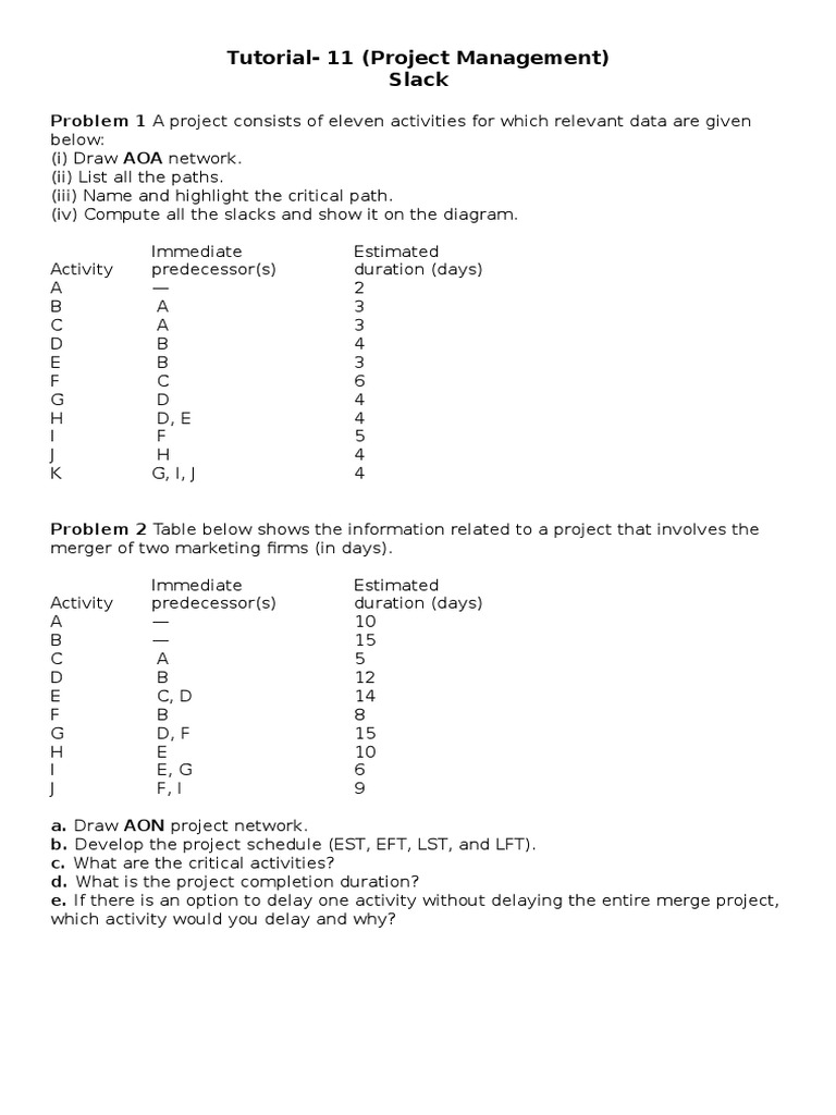 Tutorial-11 (Project Management) Slack | PDF