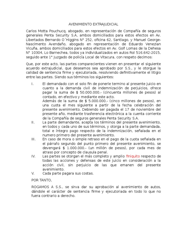 Avenimiento Extrajudicial | PDF