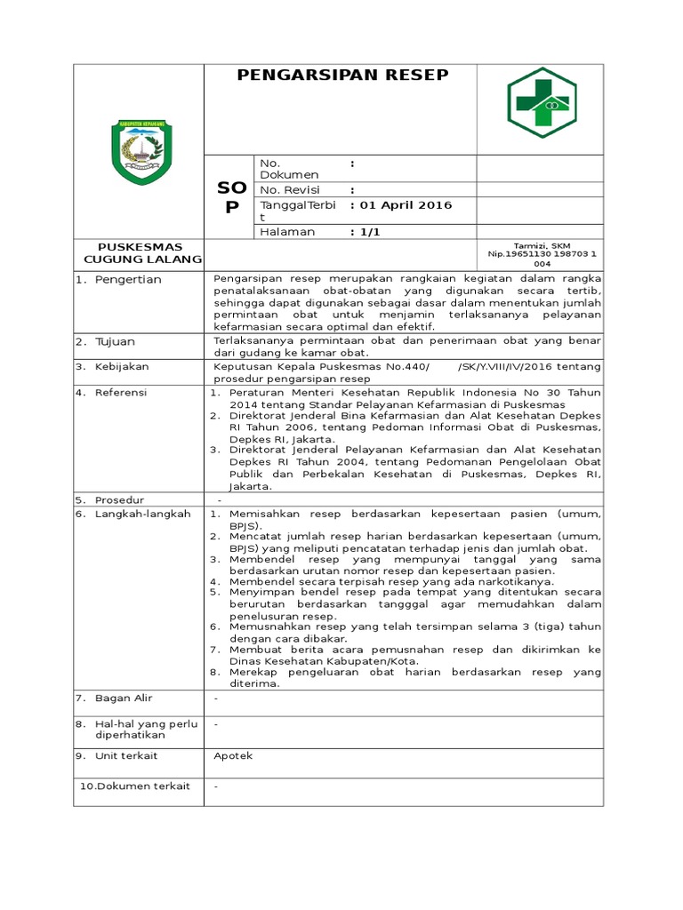 Sop Pengarsipan Resep