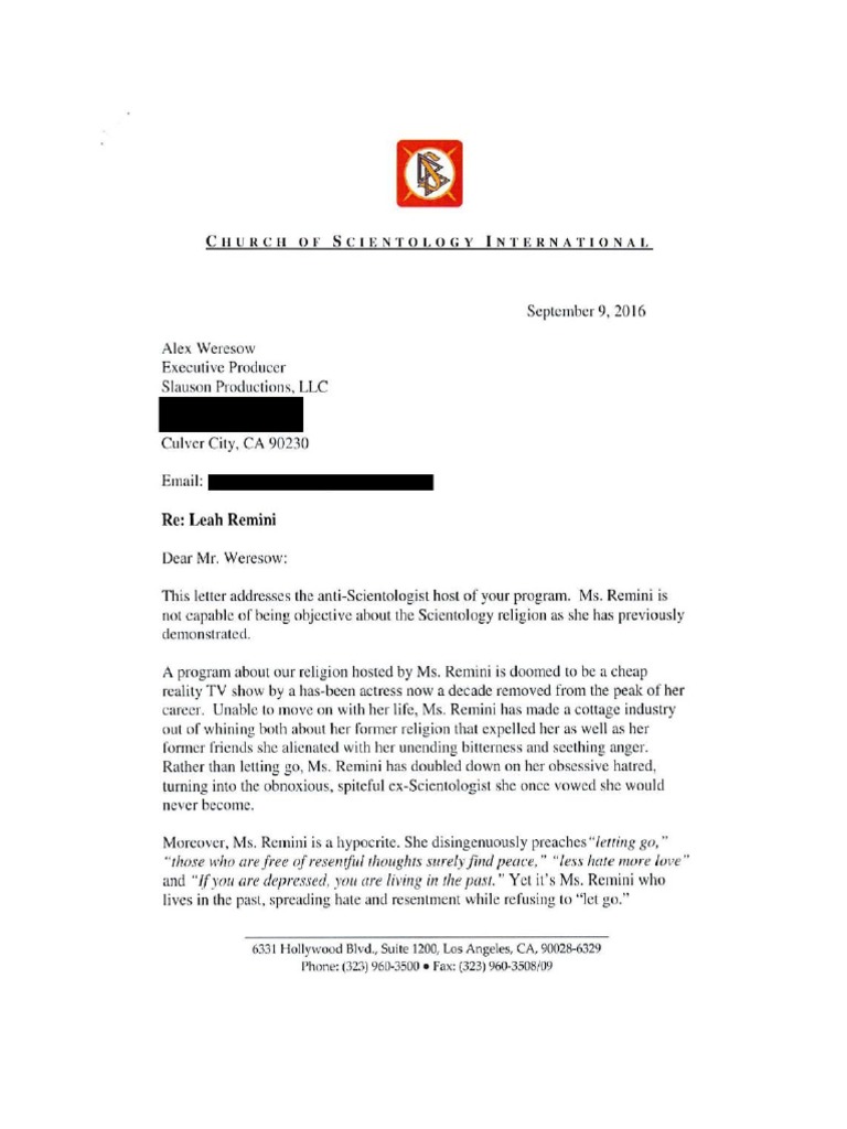 Church of Scientology Letter To A&E Leah Remini Show | PDF | Ufo ...
