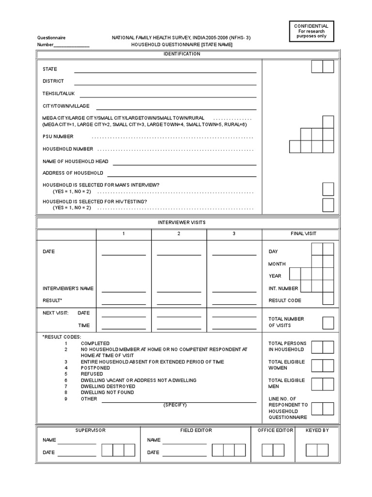 NFHS 3 Household Questionnaire | PDF | Latrine | Drinking Water