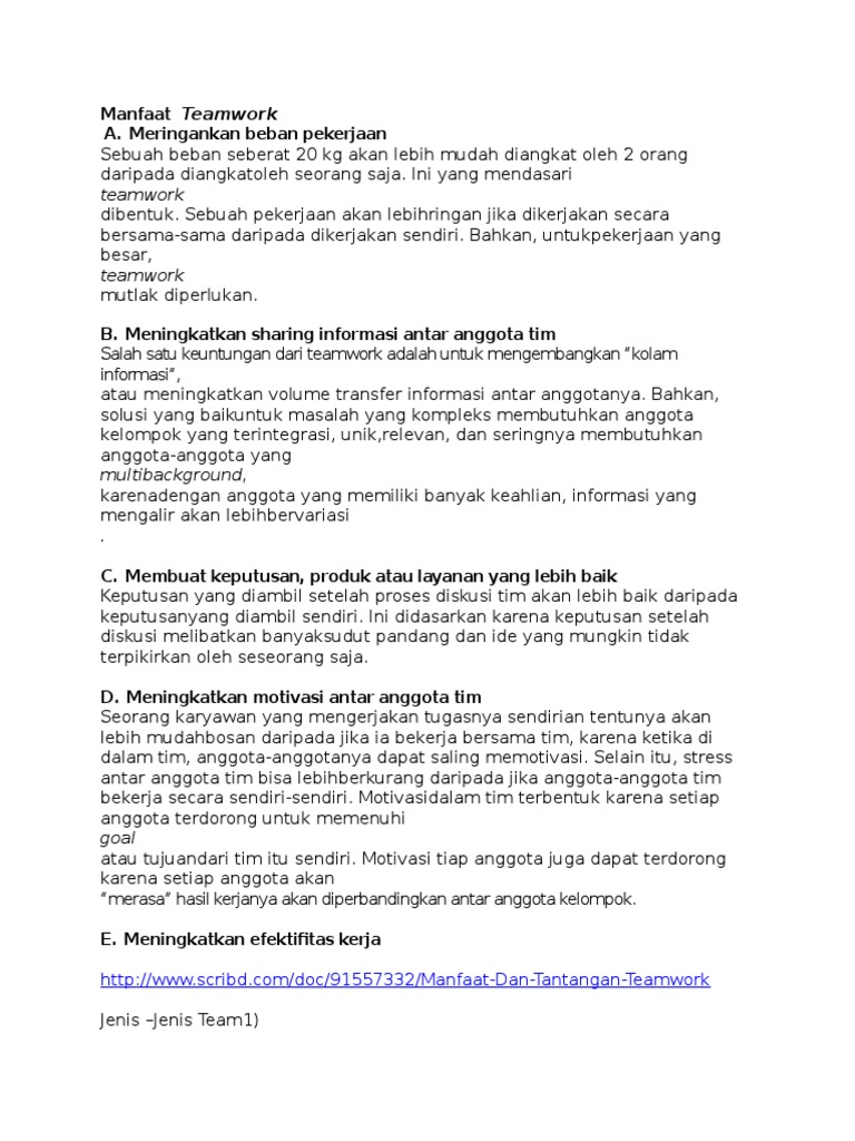 Manfaat Teamwork | PDF