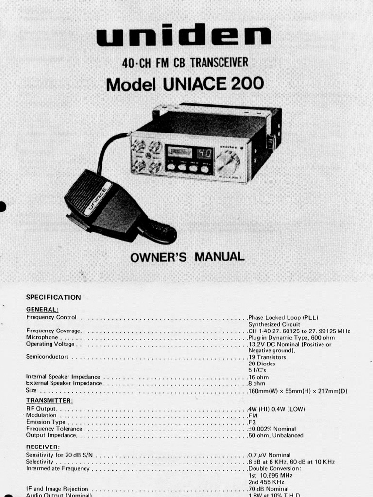 Docslide - Us - Uniden Uniace 200 CB Radio User Instruction Manual ...