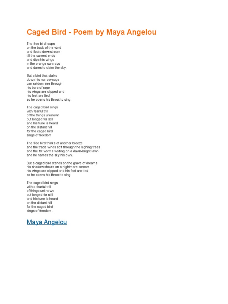Caged Bird - Poem by Maya Angelou | PDF